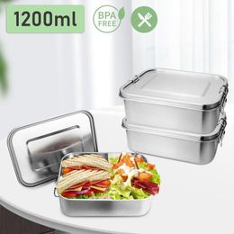 VINGO - 2x1200ml Brotdose ohne Plastik bpa frei brotdose edelstahl Edelstahl Lunchbox - Silber