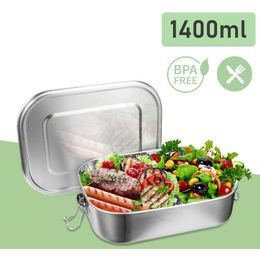 VINGO - 2x1400ml Brotdose ohne Plastik bpa frei brotdose edelstahl Edelstahl Lunchbox - Silber