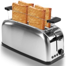 Edelstahl 4 Scheiben Langschlitz Toaster Cool-Touch Gehäuse Krümelfach Mit Brötchenaufsatz Auftau-Funktion 1400 Watt - Steinborg