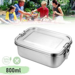 VINGO - 2x800ml Brotdose ohne Plastik bpa frei brotdose edelstahl Edelstahl Lunchbox - Silber