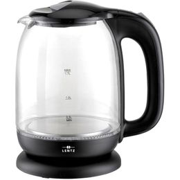 1,7 Liter Glas-Wasserkocher mit LED-Beleuchtung kabelloser Glaswasserkocher mit 2200 Watt (Schwarz) - Lentz