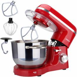 Arebos Küchenmaschine 1500W mit 6L Edelstahl-Rührschüssel Rot inkl. Rührhaken, Knethaken, Schneebesen Spritzschutz 6 Geschwindigkeiten Knetmaschine