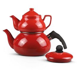 Schäfer Teekanne Caydanlik Teekessel 0,9 Liter und Wasserkessel 2,5 Liter Geeignet für alle Herdarten Metallisch Rot