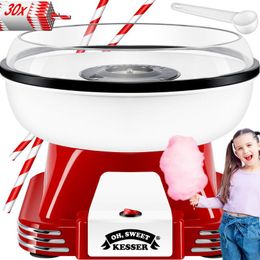 Kesser Zuckerwattemaschine Set für dein zuhause - Mit 30x Zuckerwatte Stäbchen & Messlöffel - Retro Cotton Candy Maschine - Zuckerwatte Maschine Rot / Weiß