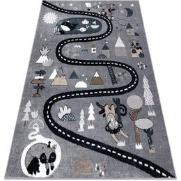 RUGSX - Teppich fun Route für Kinder, Straße, Tiere grau grey 80x150 cm
