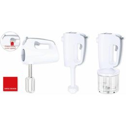 Emerio Handmixer-Set mit revolutionärem 1-Finger-Speed-Control, Quirl Mixer Zerkleinerer, 3in1, kinderleichte Handhabung, kraftvolle 300 Watt, bpa frei,