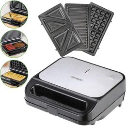 Monzana Sandwichmaker 3 in 1 Sandwichtoaster mit 3 abnehmbare Sandwich- Grill- Waffelplatten 1000 Watt