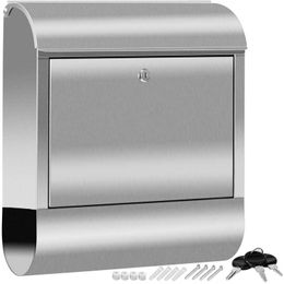 Xxl Briefkasten Edelstahl mit Zeitungsfach gebürstet 3x Schlüssel abschließbar Pulverbeschichtet Wandmontage Silber - Silber - Kesser