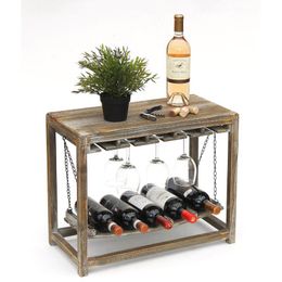 Weinregal Holz Braun mit Ablage 47 cm Flaschenregal mit Glashalter 9202-R Flaschenhalter Weinschrank Regal stehend - DanDiBo