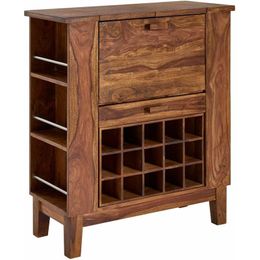 FineBuy - Hausbar Sheesham Massivholz 88x102x40 cm Weinbar ausklappbar, Spirituosenschrank mit Aufbewahrung für Flaschen und Gläser, Barschrank mit