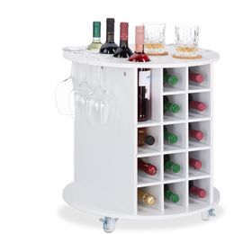 Weinregal auf 360° drehbaren Rollen, 6 Glashalter, Weinaufbewahrung für 17 Flaschen, rund, HxD: 56x54cm, weiß - Relaxdays