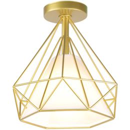 E27 Industriell Retro Metall Diamant Eisenkunst Käfig kreative Deckenleuchte Individualität Deckenlampe Küche Ø26CM Gold