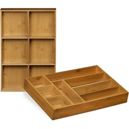 Relaxdays Schubladeneinsatz aus Bambus 2er Set H x B x T: ca. 6,5 x 30,5 x 46 cm Küchenorganizer mit herausnehmbaren Trennwänden Schubladenkasten als