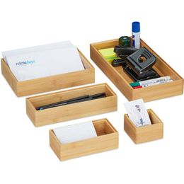 Ordnungsboxen 5er Set, stapelbar, Schubladen Ordnungssystem Bambus, Küche, Bad & Büro, versch. Größen, natur - Relaxdays