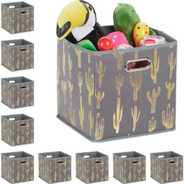 Relaxdays 10 x Faltbox, Aufbewahrungsbox quadratisch, HxBxT: 29 x 28,5 x 28,5 cm, für Regal, Ordnungsbox ohne Deckel, grau/gold
