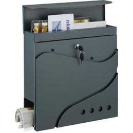 Relaxdays - Briefkasten mit Zeitungsfach, 2 Schlüssel, hbt: 37 x 37 x 11 cm, Stahl, moderner Wand-Postkasten, anthrazit