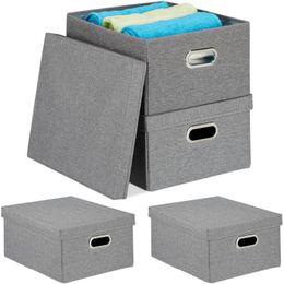 Relaxdays 4 x Aufbewahrungsbox, faltbare Ordnungsbox mit Deckel, 25 Liter je Stoffbox, hbt 20,5 x 34,5 x 42 cm, Faltbox, grau