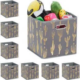 Relaxdays 8 x Faltbox, Aufbewahrungsbox quadratisch, hbt: 29 x 28,5 x 28,5 cm, für Regal, Ordnungsbox ohne Deckel, grau/gold