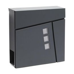 Xpotool - Wiltec Designer Briefkasten V24 Anthrazit 370 x 105 x 370 mm, Wandbriefkasten mit Schloss, Sichtfenstern und Zeitungsrolle, Postkasten aus