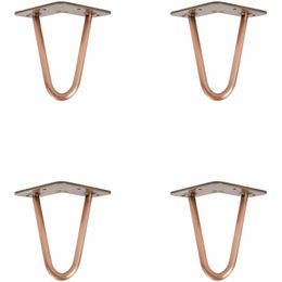 Hairpin Legs, Tischbeine, Haarnadelbeine, 12mm Stahl, Möbelfüße, Tischgestell, Tischkufen - 4 Stück, Antik Roségold, 15cm - 2 Streben - Möbelfüße