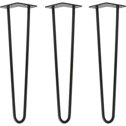 Hairpin Legs, Tischbeine, Haarnadelbeine, 12mm Stahl, Möbelfüße, Tischgestell, Tischkufen - 3 Stück, Schwarz, 50cm - 2 Streben - Schreibtisch mit