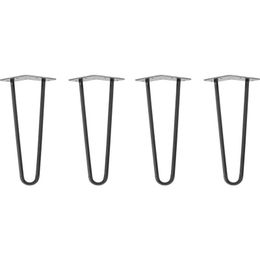 Hairpin Legs, Tischbeine, Haarnadelbeine, 12mm Stahl, Möbelfüße, Tischgestell, Tischkufen - 4 Stück, Industrial Anthrazit (geölt), 30cm - 2 Streben