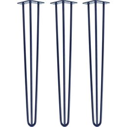 Hairpin Legs, Tischbeine, Haarnadelbeine, 12mm Stahl, Möbelfüße, Tischgestell, Tischkufen - 3 Stück, Blau, 71cm - 3 Streben - Tisch - Marineblau