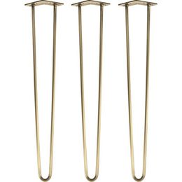 Hairpin Legs, Tischbeine, Haarnadelbeine, 12mm Stahl, Möbelfüße, Tischgestell, Tischkufen - 3 Stück, Antik Gold, 71cm - 2 Streben - Tisch - Antik