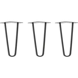 Hairpin Legs, Tischbeine, Haarnadelbeine, 12mm Stahl, Möbelfüße, Tischgestell, Tischkufen - 3 Stück, Industrial Anthrazit (geölt), 20cm - 2 Streben