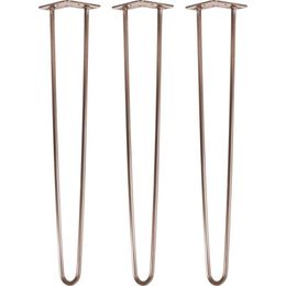 Hairpin Legs, Tischbeine, Haarnadelbeine, 12mm Stahl, Möbelfüße, Tischgestell, Tischkufen - 3 Stück, Antik Roségold, 71cm - 2 Streben - Tisch - Antik