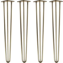 Hairpin Legs, Tischbeine, Haarnadelbeine, 12mm Stahl, Möbelfüße, Tischgestell, Tischkufen - 4 Stück, Antik Gold, 71cm - 3 Streben - Tisch - Antik