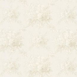 A.S. Création Florale Tapete im Landhausstil | Vintage Blumentapete in Weiß Grau ideal für Esszimmer und Schlafzimmer | Blumen Vliestapete mit Vinyl - 10,05 x 0,53