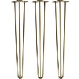 Hairpin Legs, Tischbeine, Haarnadelbeine, 12mm Stahl, Möbelfüße, Tischgestell, Tischkufen - 3 Stück, Antik Gold, 71cm - 3 Streben - Tisch - Antik