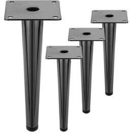 Packung mit 4 geraden Möbelbeinen mit konischer Form und Anti-Rutsch-Schutz, 20cm, Farbe schwarz-metallic. - PrimeMatik