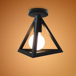 Deckenleuchte Vintage Deckenlampe mit Käfig Antik Semi-Flush Mount Dreieck Form Licht E27 Lampenfassung für Esszimmer Schlafzimmer Loft (Schwarz)