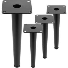 Packung mit 4 geraden Möbelbeinen mit konischer Form und Anti-Rutsch-Schutz 20cm Farbe schwarz - PrimeMatik