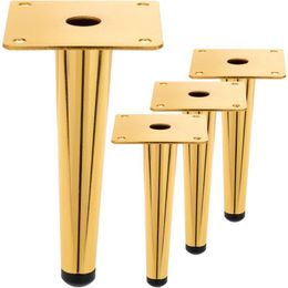 Packung mit 4 geraden Möbelbeinen mit konischer Form und Anti-Rutsch-Schutz 15cm goldfarben - PrimeMatik