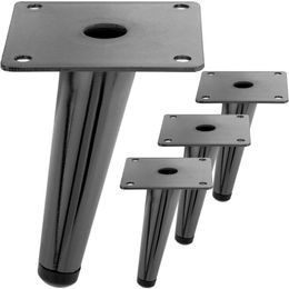 4er Pack Möbelbeine mit konischer Form und Anti-Rutsch-Schutz 12cm schwarz metallic - PrimeMatik