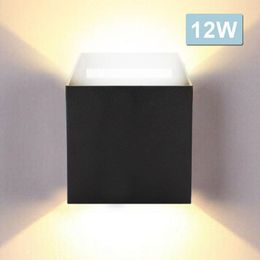 VINGO - led Wandlampe Außen Wandleuchte Modern Wandleuchten Wasserdicht Treppen Eingangsflur Lampe Square Up down Light Deko 12W Schwarz Warmweiß