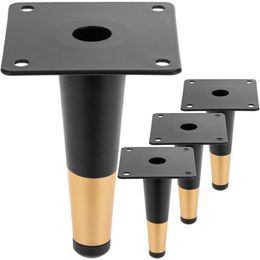 Packung mit 4 geraden Möbelbeinen mit konischer Form und Anti-Rutsch-Schutz 12cm schwarz und gold Farbe - PrimeMatik