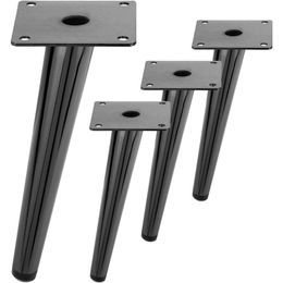 PrimeMatik - Packung mit 4 Möbelbeinen mit konischer Form und Anti-Rutsch-Schutz 20cm schwarz metallic Farbe