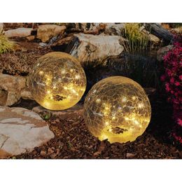 meineWunschleuchte - led Solarkugeln 2er set - Glas Leuchtkugeln ø 19,5cm mit Erdspieß, Bruchoptik