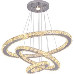 Moderne Kristall-Kronleuchter, 3 Ringe Kristall hängende LED-Pendelleuchte diy verstellbare Edelstahl-Kronleuchter für Wohnzimmer, Esszimmer, warmes