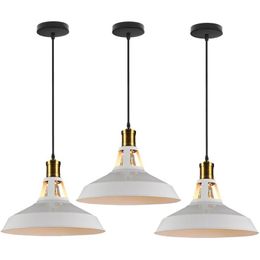 3er Pendelleuchte Lampenschirm Vintage Hängelampe aus Metall Edisen E27 Lampe für Loft Esszimmer Wohnzimmer Flur (Weiß)