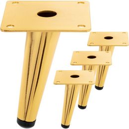 Packung mit 4 konisch geformten Möbelbeinen mit Anti-Rutsch-Schutz 12cm goldfarben - PrimeMatik