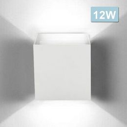 Led Wandlampe Außen Wandleuchte Modern Wandleuchten Wasserdicht Treppen Eingangsflur Lampe Square Up down Light Deko 12W Weiß Kaltweiß - Swanew