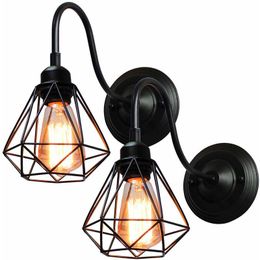 Wandleuchte Vintage, Mini Diamant Form Wamp Lampe im Industri Design, Decor Lampe mit Käfig für Wohnzimmer Esszimmer Schwarz 2PCS