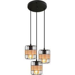 Pendelleuchte Vintage E27 Hängelampe Rattan Hängeleuchte Retro Esstischlampe Schwarz Wohnzimmerlampe Hängend Metall Lampenschirm Rustikal Natur