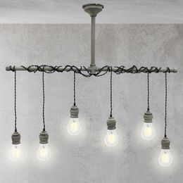 ECD Germany Hängelampe 6 flammige - E27 Fassung, 43 cm, Beton-Optik/Schwarz, aus Metall/Kunststoff, Vintage/Retro Design - Pendelleuchte Pendellampe Deckenlampe