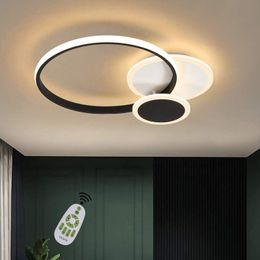 ZMH Deckenlampe LED Deckenleuchte Wohnzimmer dimmbar Modern Design Schlafzimmerlampe Schwarz weiß aus Eisen Aluminium und Acryl mit Fernbedienung